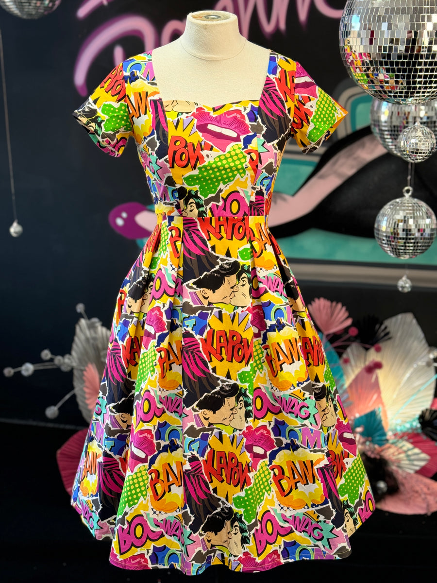 Pixie Sweetheart Dress in Comic Print - Preorder for dispatch 27th Mar | Love Daphne